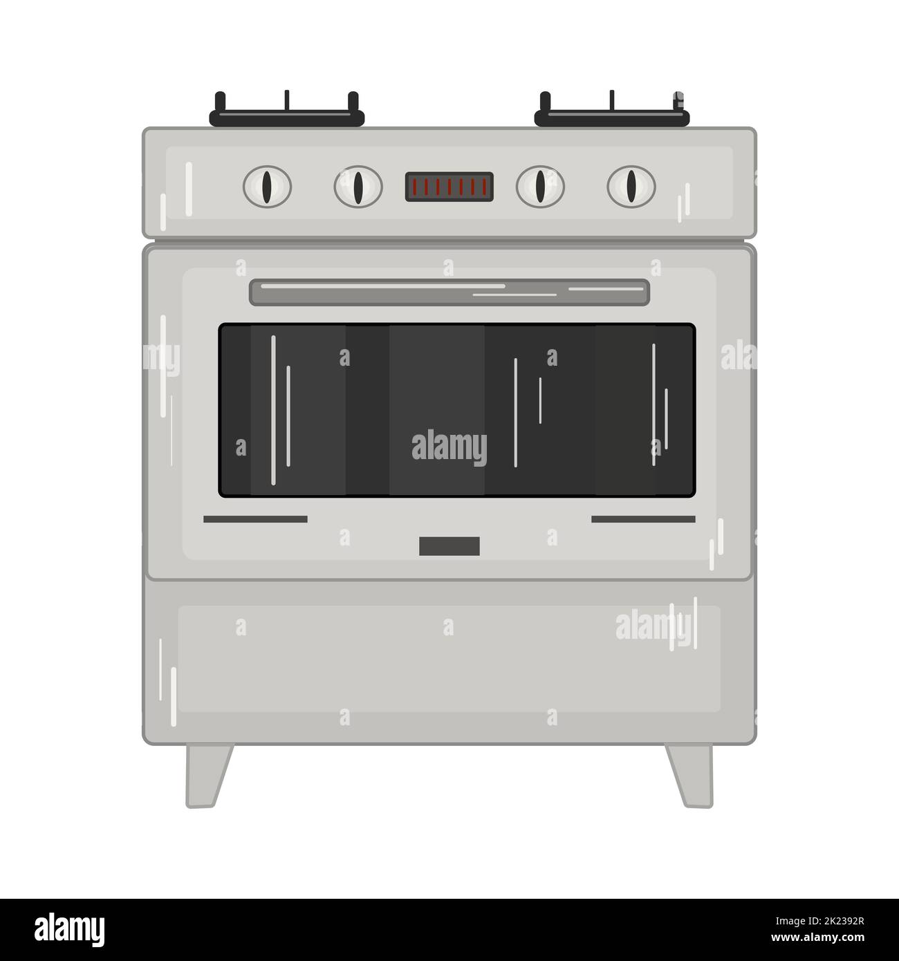 Kitchen stove isolated on white. Grey gas cooker stove with oven ...