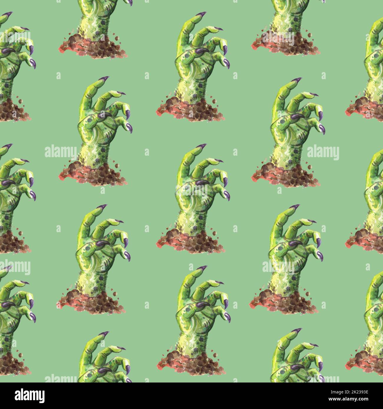 Halloween seamless pattern design with scary green zombie hand sticking ...