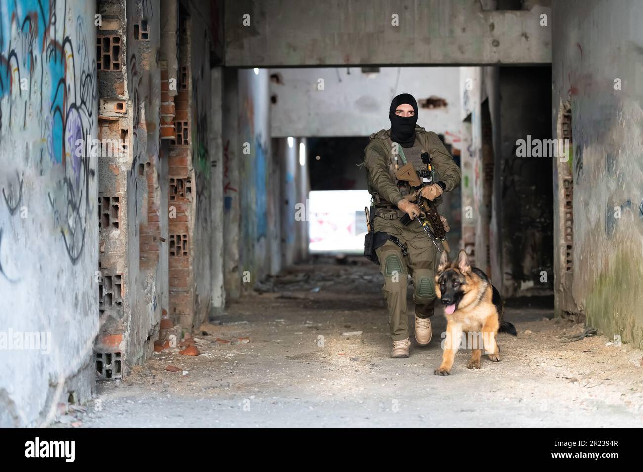 Modern Warfare Soldiers with military working dog in action on the ...