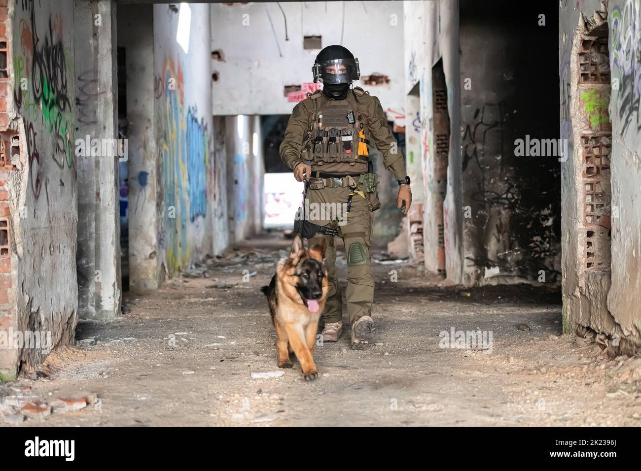 Modern Warfare Soldiers with military working dog in action on the ...
