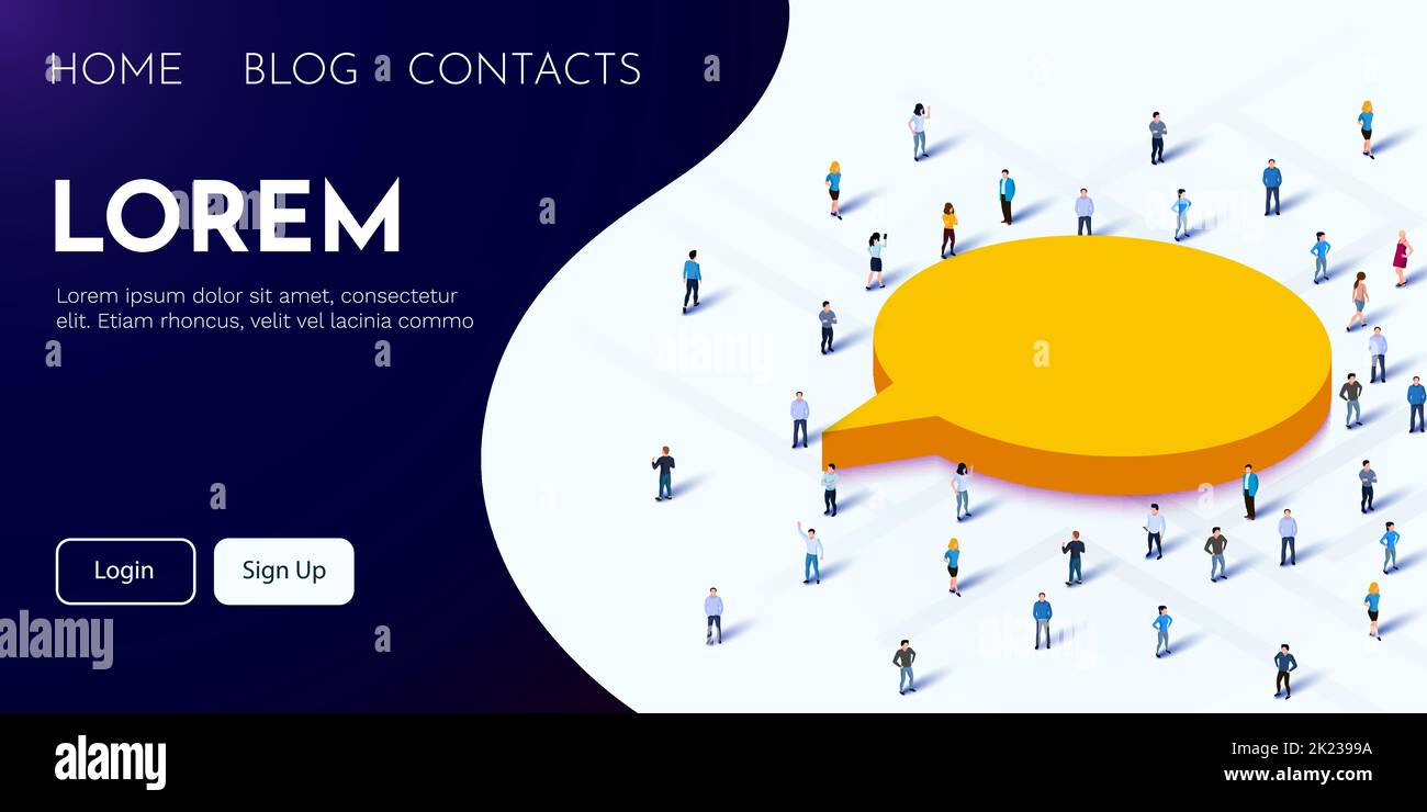 Large group of people standing around chat bubble symbol. Vector ...