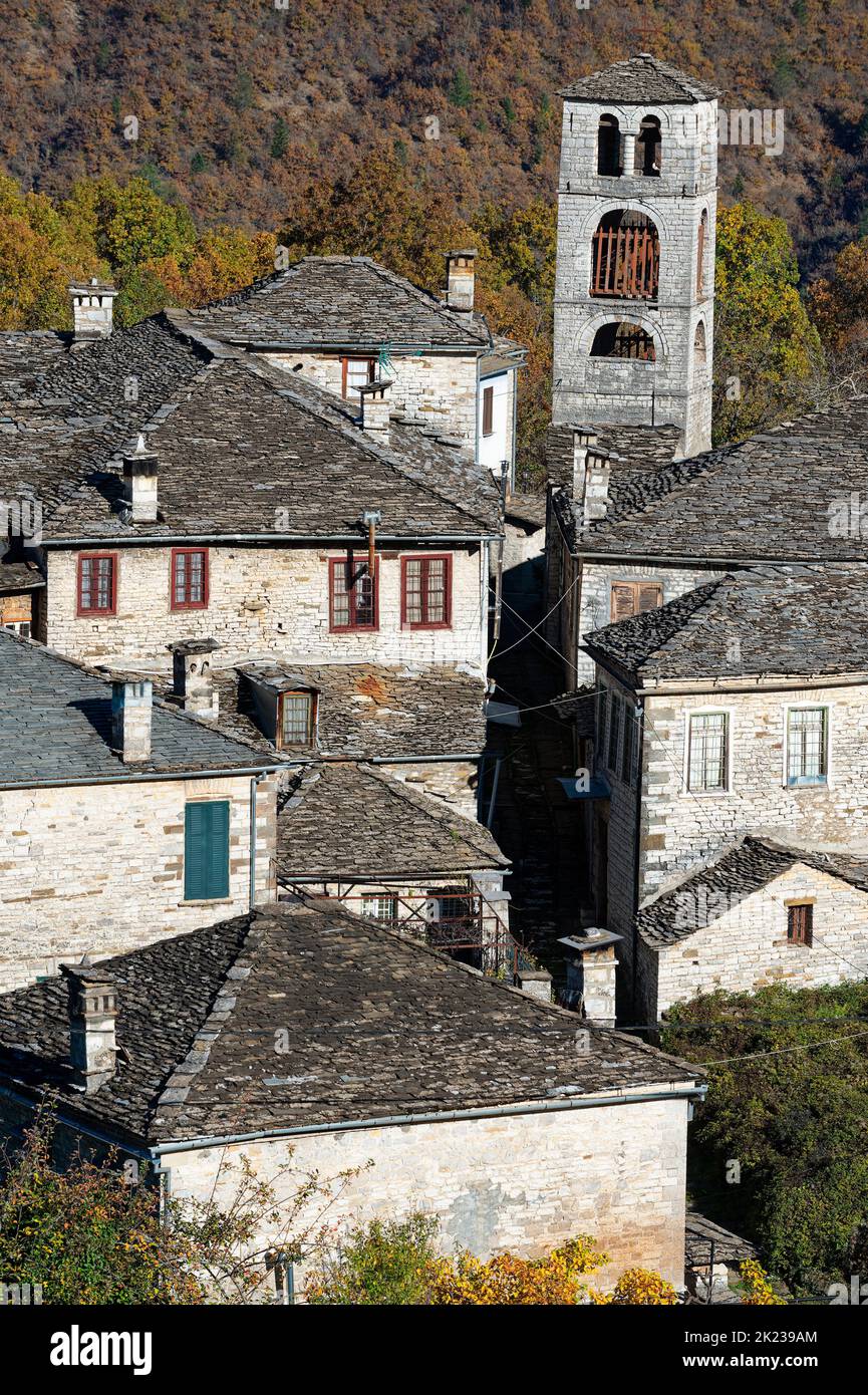 Autumnal landscape showing the stone houses of traditional architecture ...