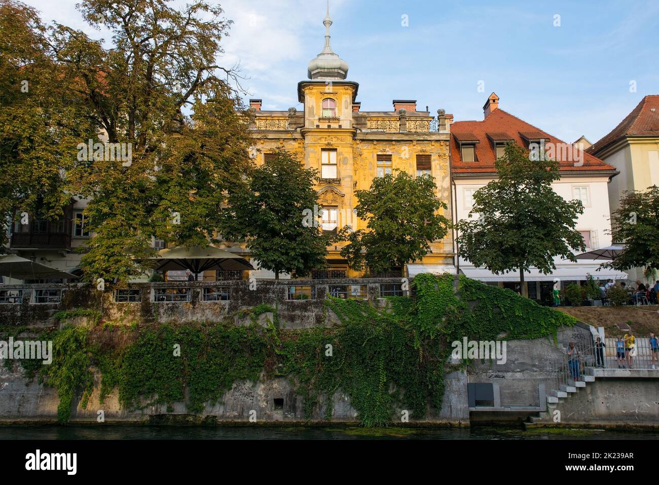 Ljubljana, Slovenia - September 3rd 2022. Historic buildings on the ...