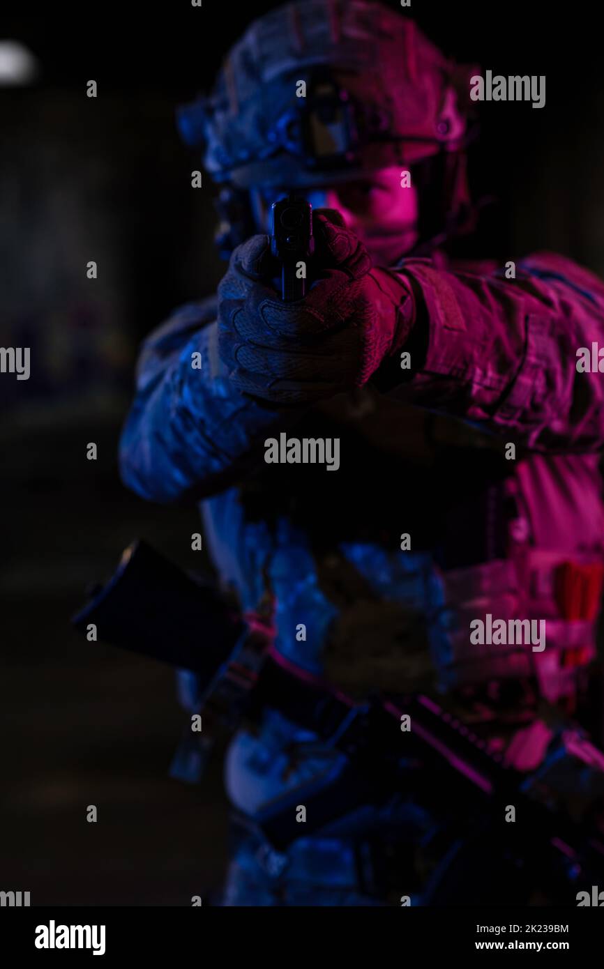 Soldier of army elite forces, special security service fighter with ...