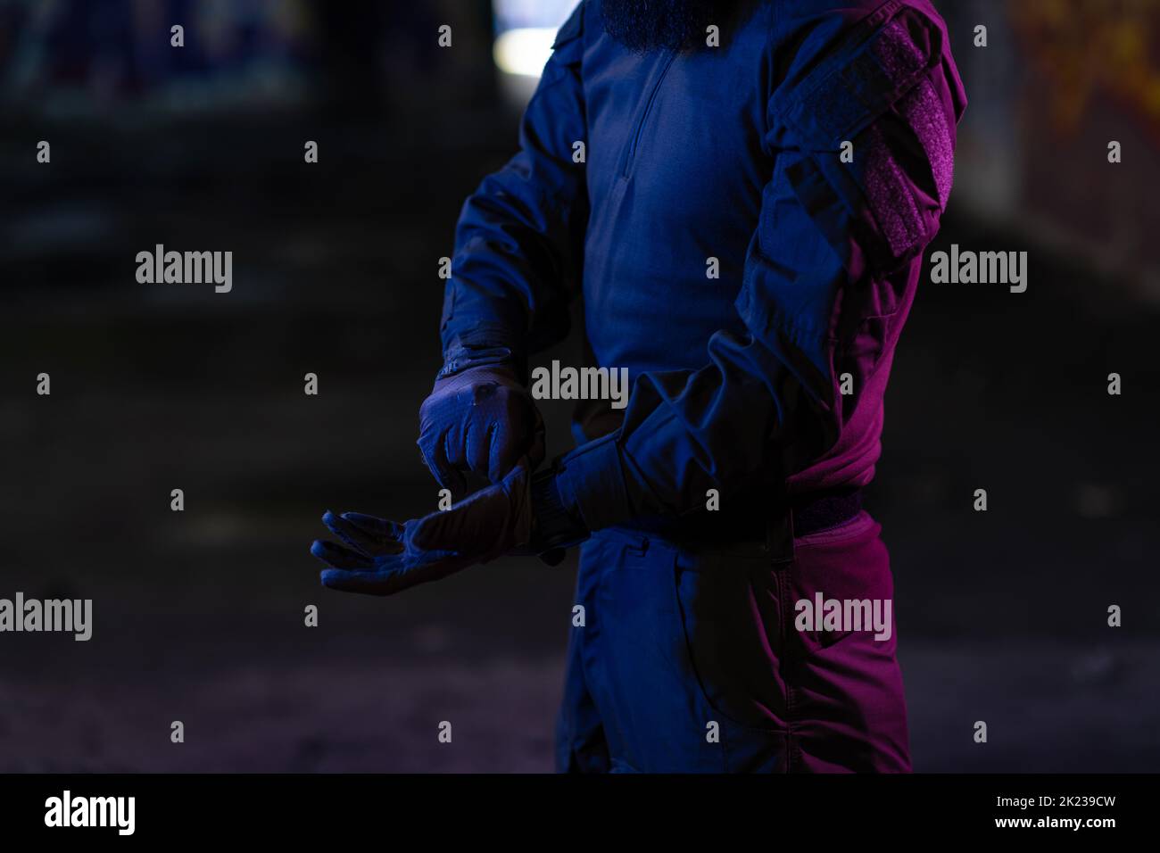 Modern warfare soldier checking navigation, time and other information ...