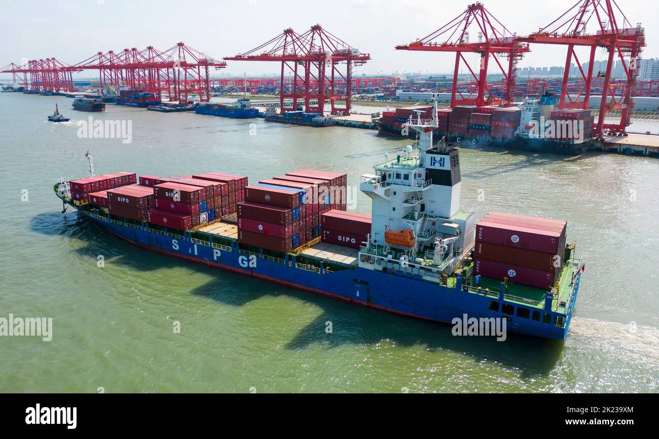 SUZHOU, CHINA - SEPTEMBER 22, 2022 - The foreign trade container ship ...
