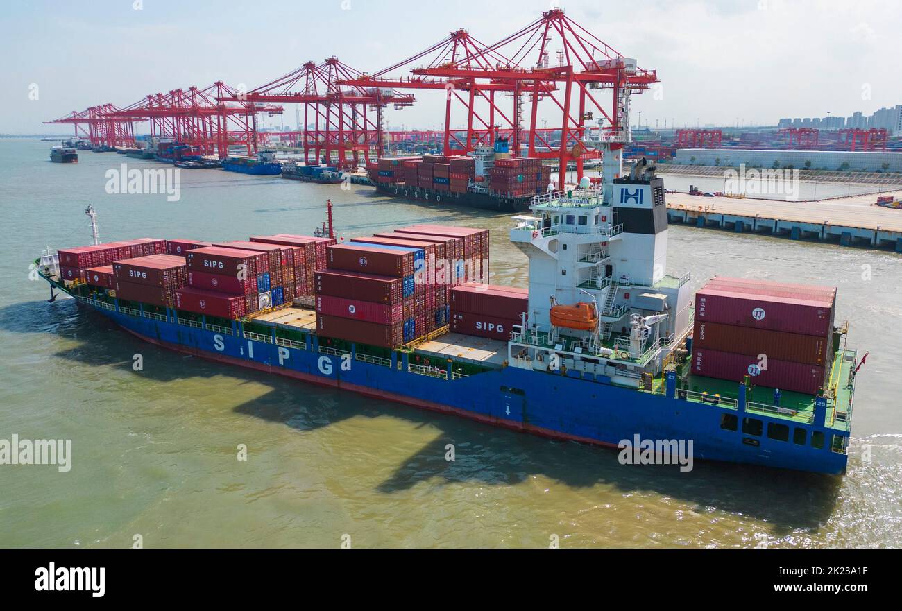 SUZHOU, CHINA - SEPTEMBER 22, 2022 - The foreign trade container ship ...