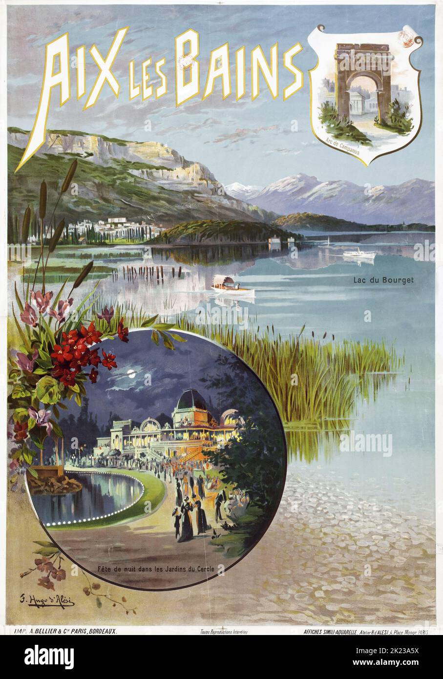 FREDERIC HUGO D'ALESI (1849-1906) Travel poster Aix Les Bains, Lac du ...