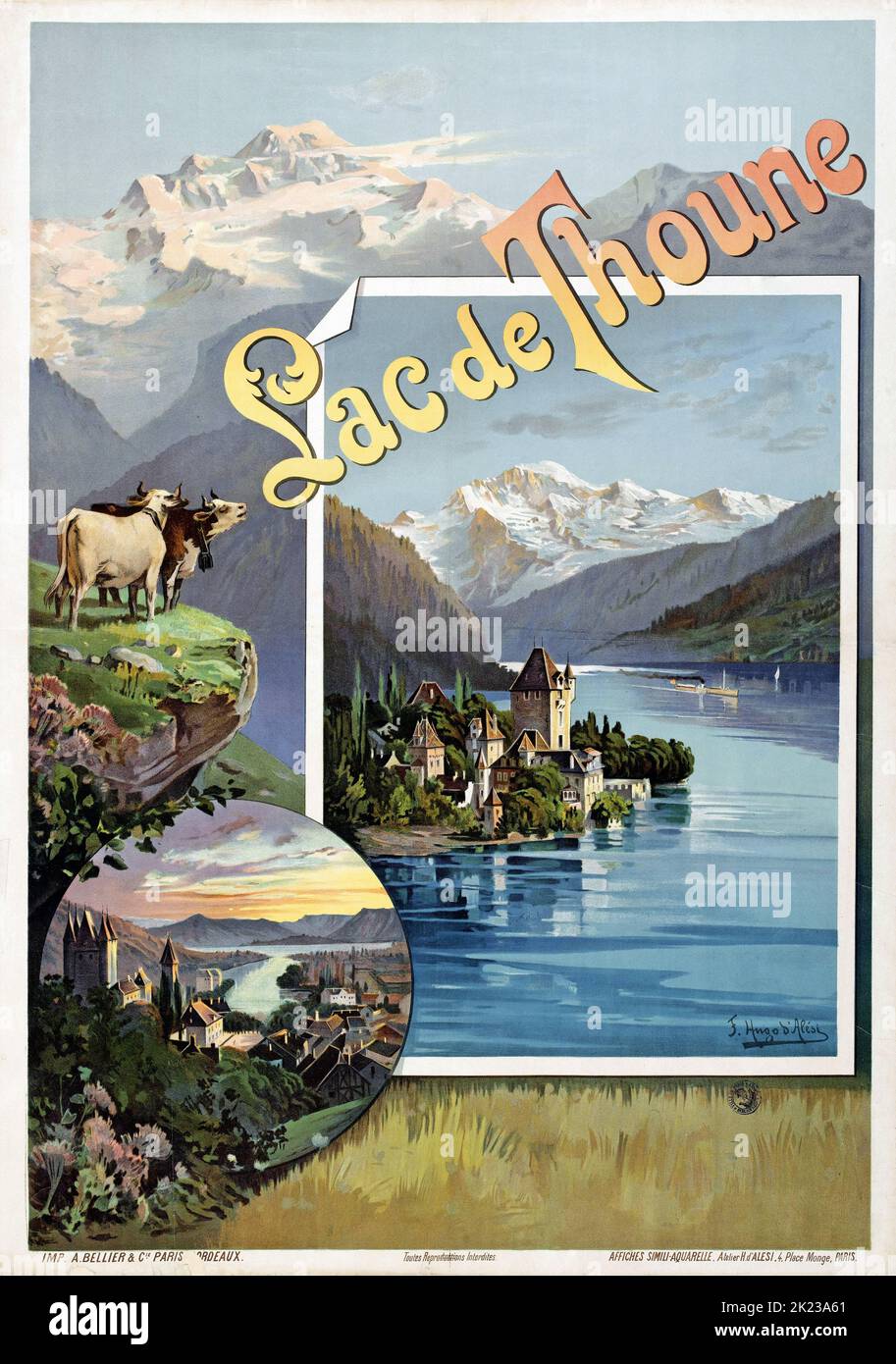 FREDERIC HUGO D'ALESI (1849-1906) Travel poster Lac de Thoune, c 1890 ...