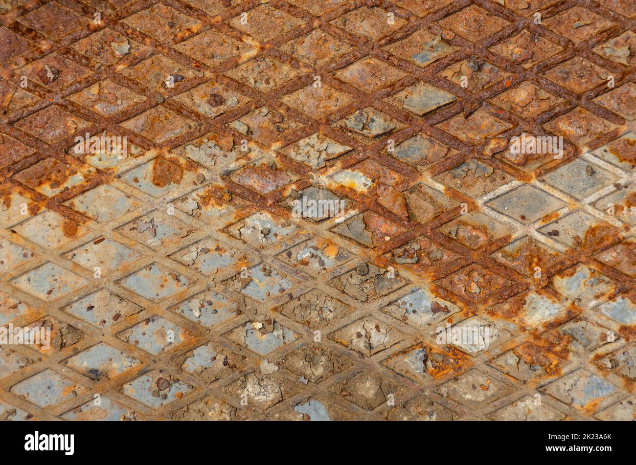 Industrial old rust metal steel sheet with rhombus shapes or checkered ...