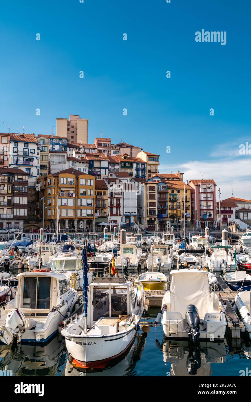 Bermeo, SPAIN - July 13 2022: Sunset over beautiful historic fishing ...