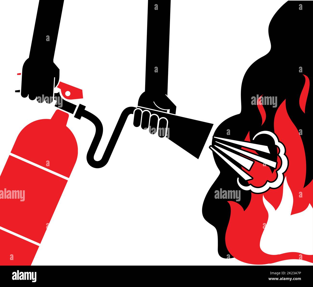 Fire extinguisher usage. Flame protection. Safety information Stock ...