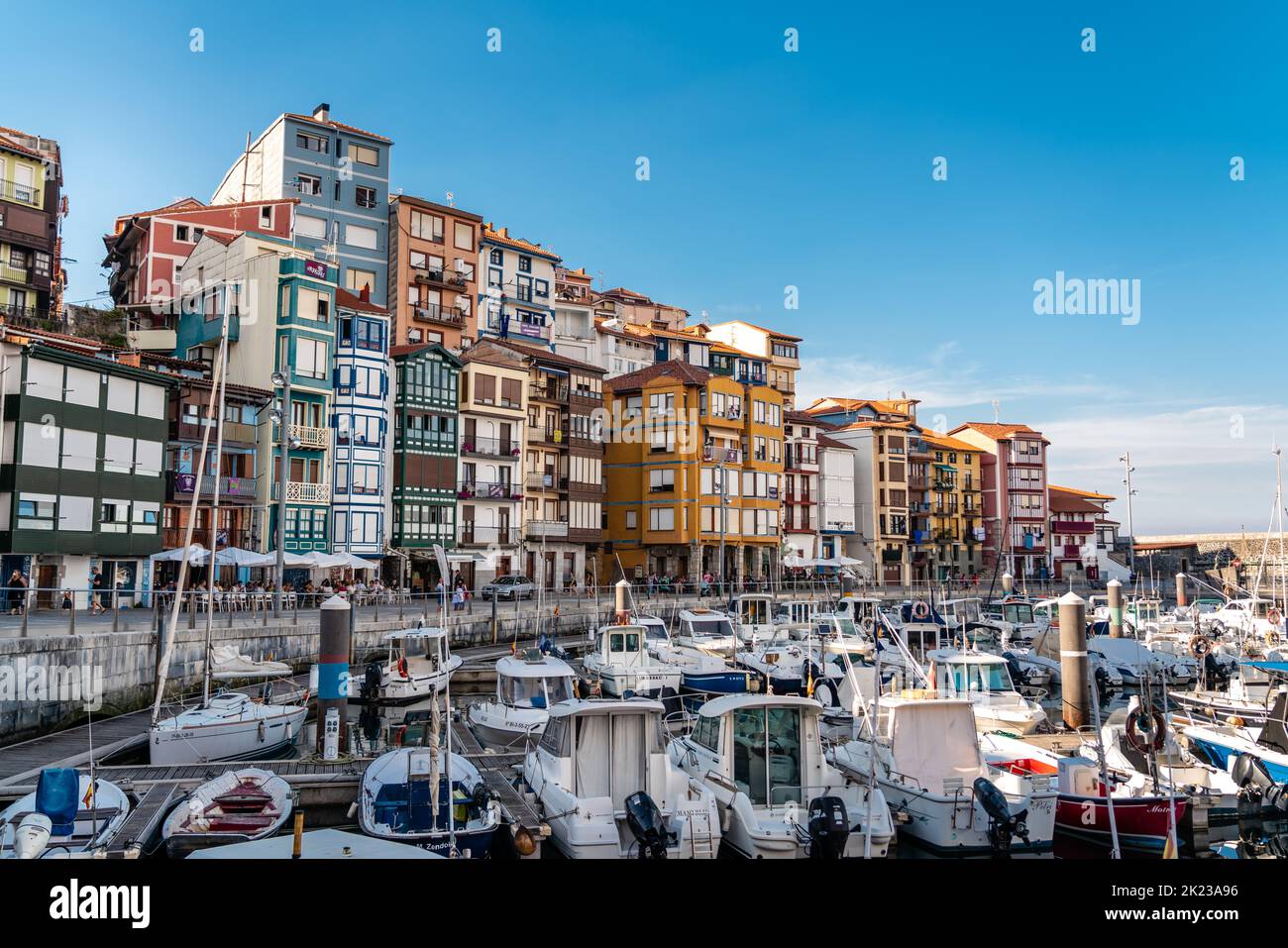 Bermeo, SPAIN - July 13 2022: Sunset over beautiful historic fishing ...