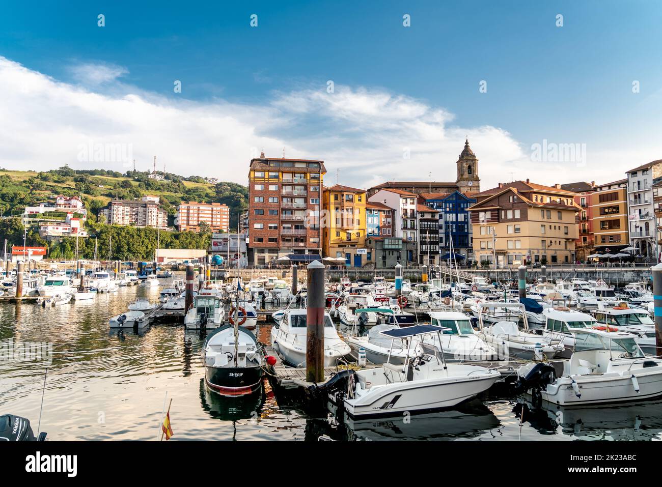 Bermeo, SPAIN - July 13 2022: Sunset over beautiful historic fishing ...