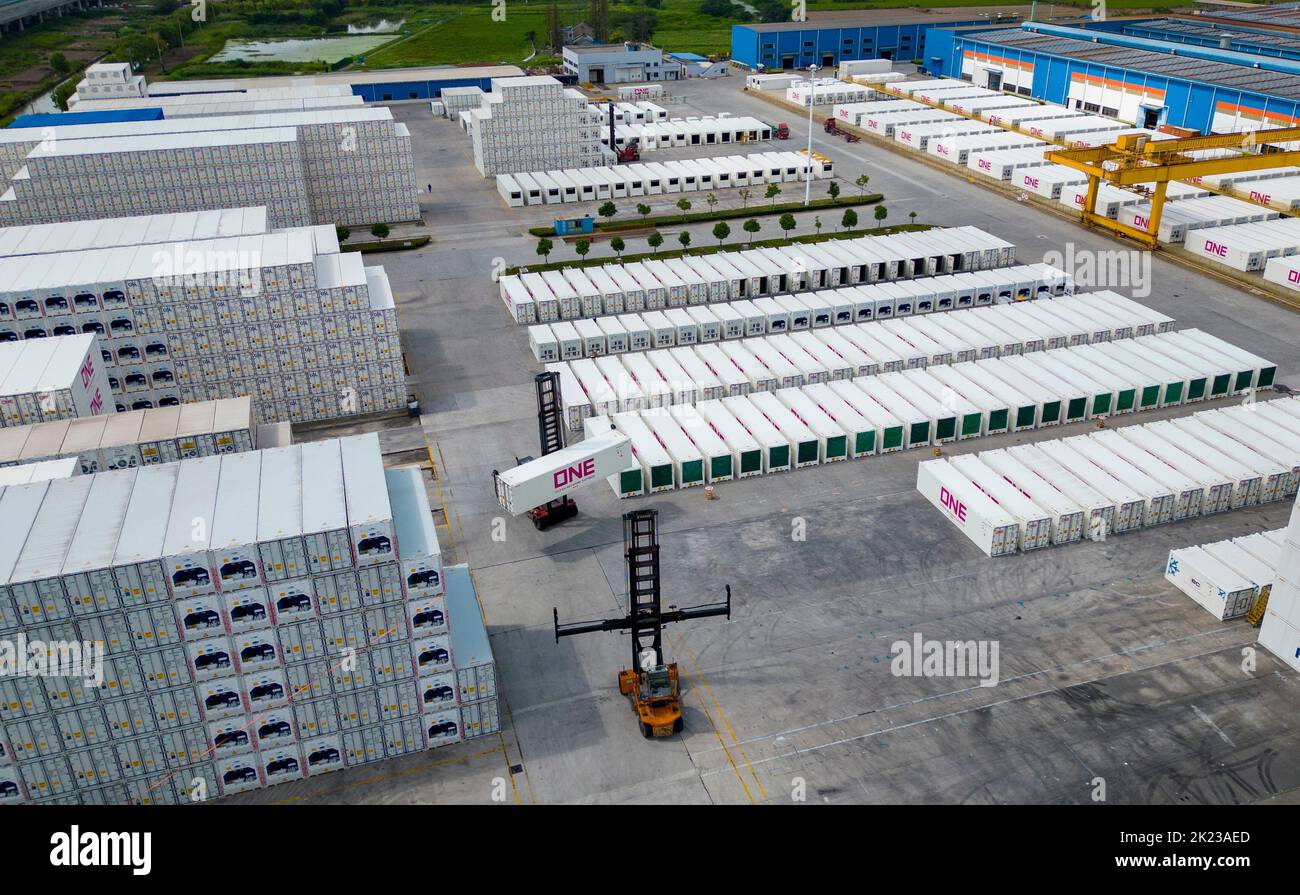 SUZHOU, CHINA - SEPTEMBER 22, 2022 - An aerial photo shows refrigerated ...