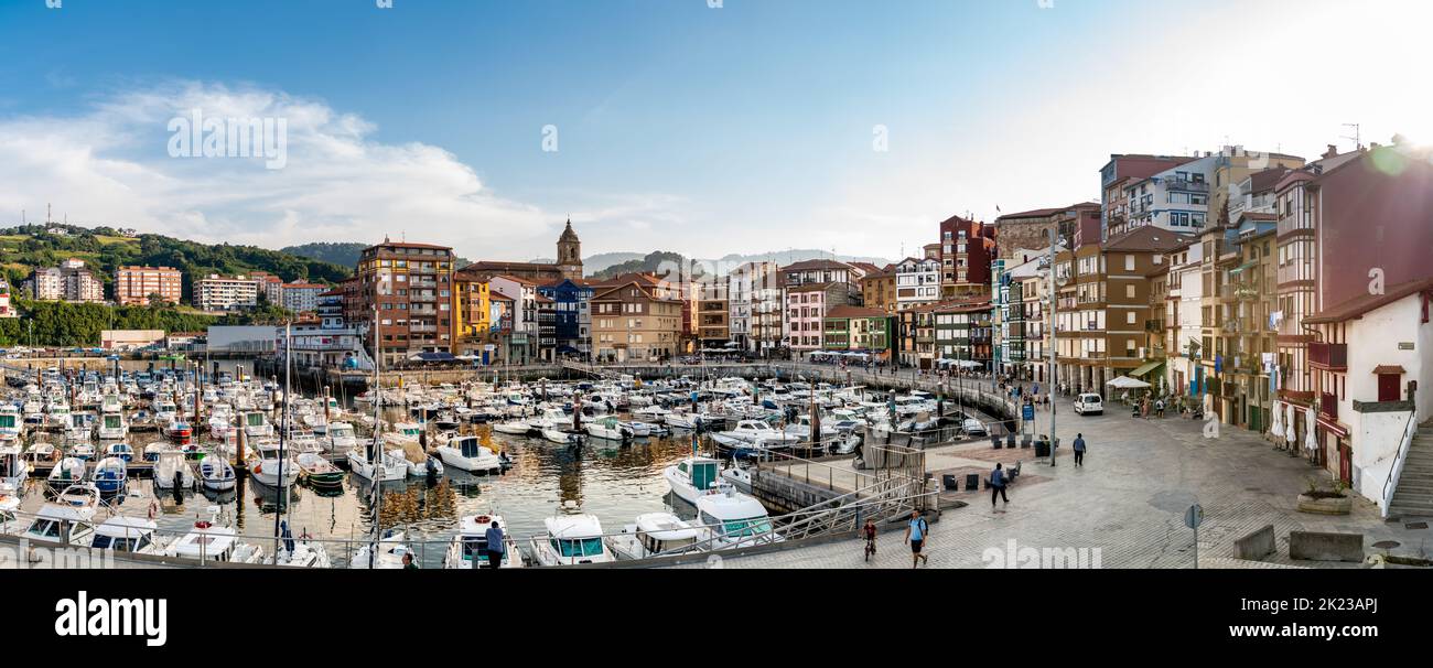 Bermeo, SPAIN - July 13 2022: Sunset over beautiful historic fishing ...