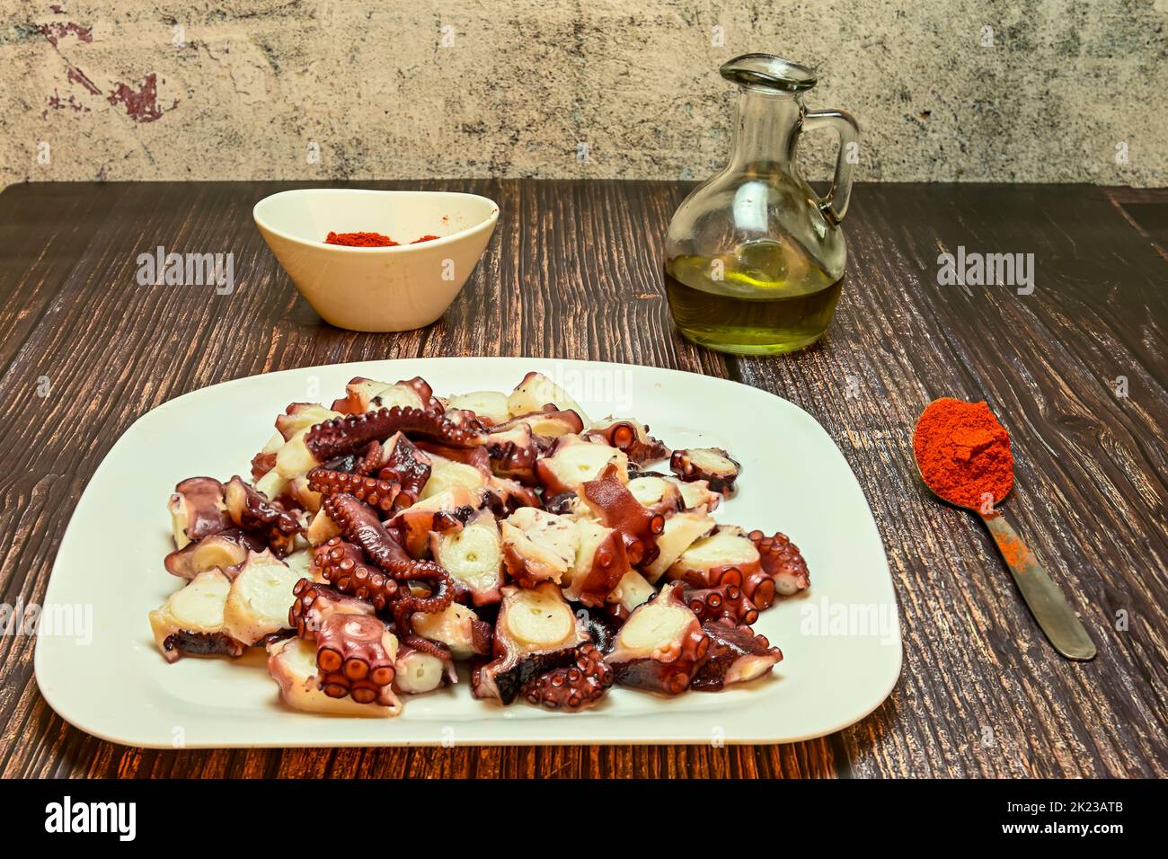 Galician-style octopus dish with paprika and olive oil. Typical Spanish ...