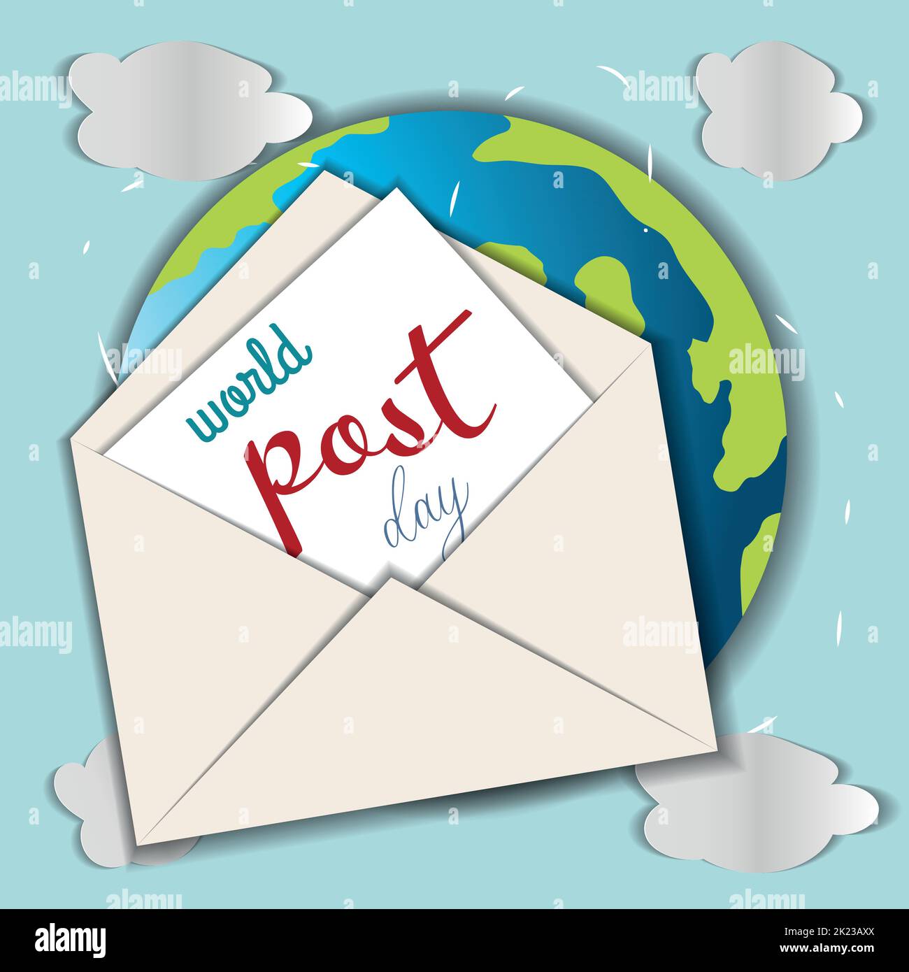 paper cut postcard . world post day Stock Vector Image & Art - Alamy