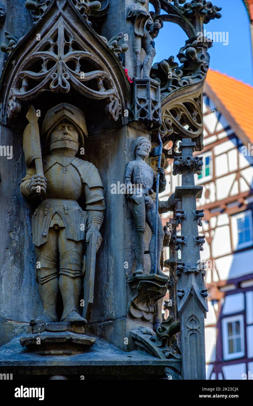 Detail of late Gothic market fountain from around 1500, Bad Urach ...
