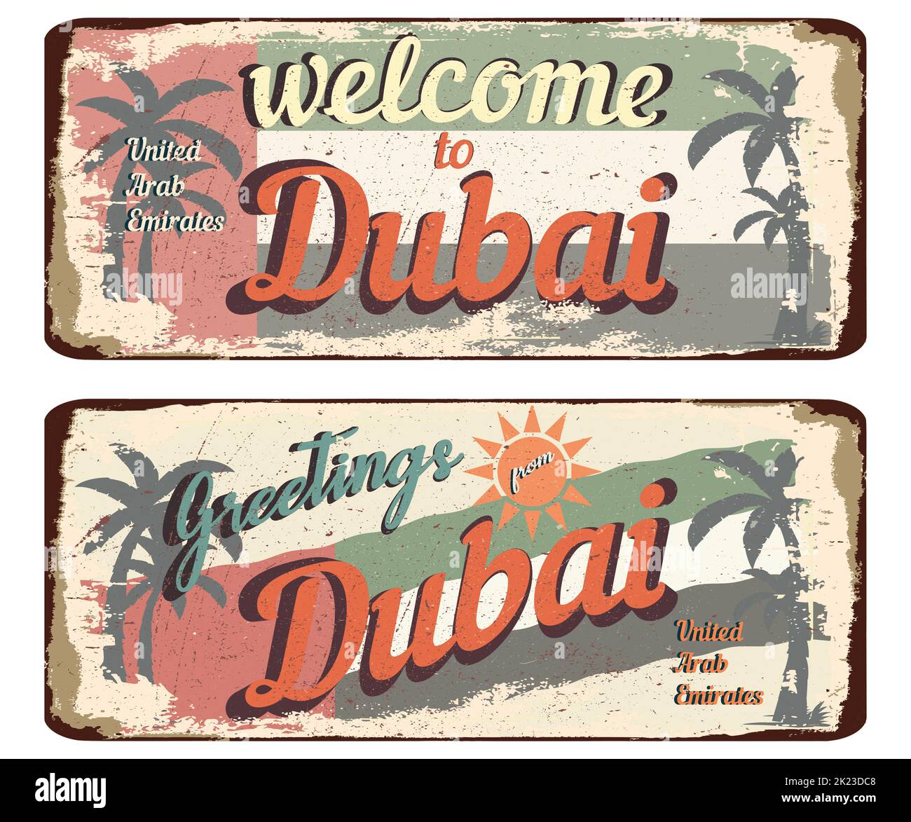 vintage grunge retro sign welcome to Dubai ,greetings from dubai Stock ...