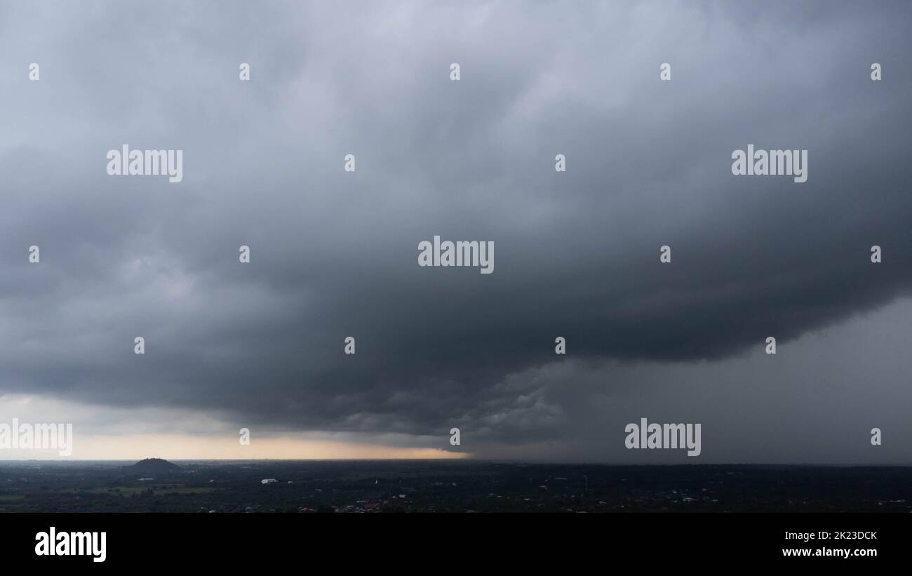 Aerial view of dark sky clouds background. Dark gray storm clouds ...