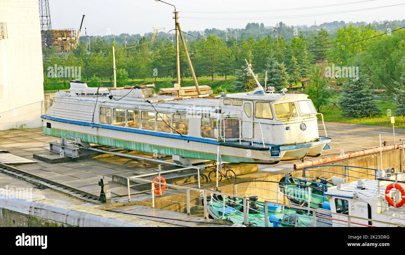 Shipyard on a river in Russia, Russian Federation Stock Photo - Alamy