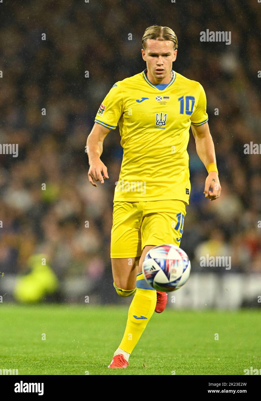 Glasgow, Scotland, 21st September 2022. Mykhailo Mudryk of Ukraine ...