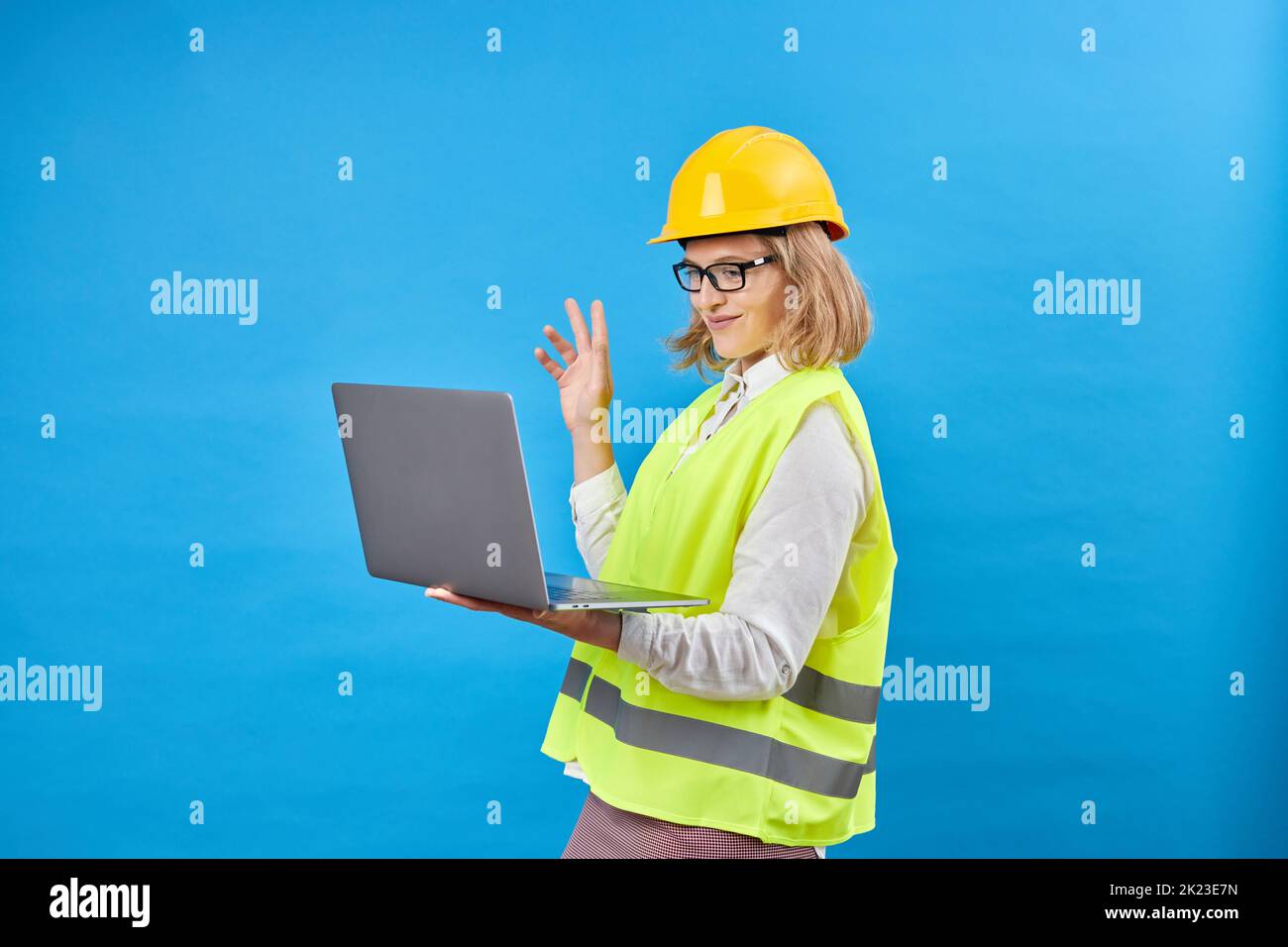 Studio shot of female professional engineering foreman manager wear ...