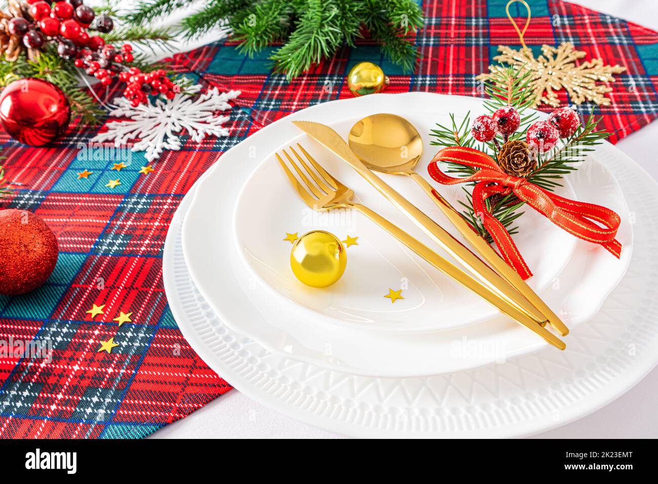 Christmas dishes and Christmas decorations on the traditional ...