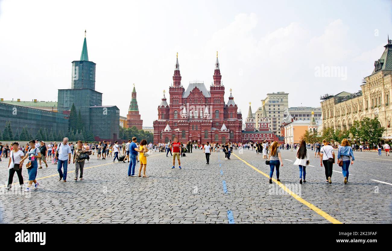 Panoramic of Red Square with St. Basil's Cathedral in Moscow, Russian ...