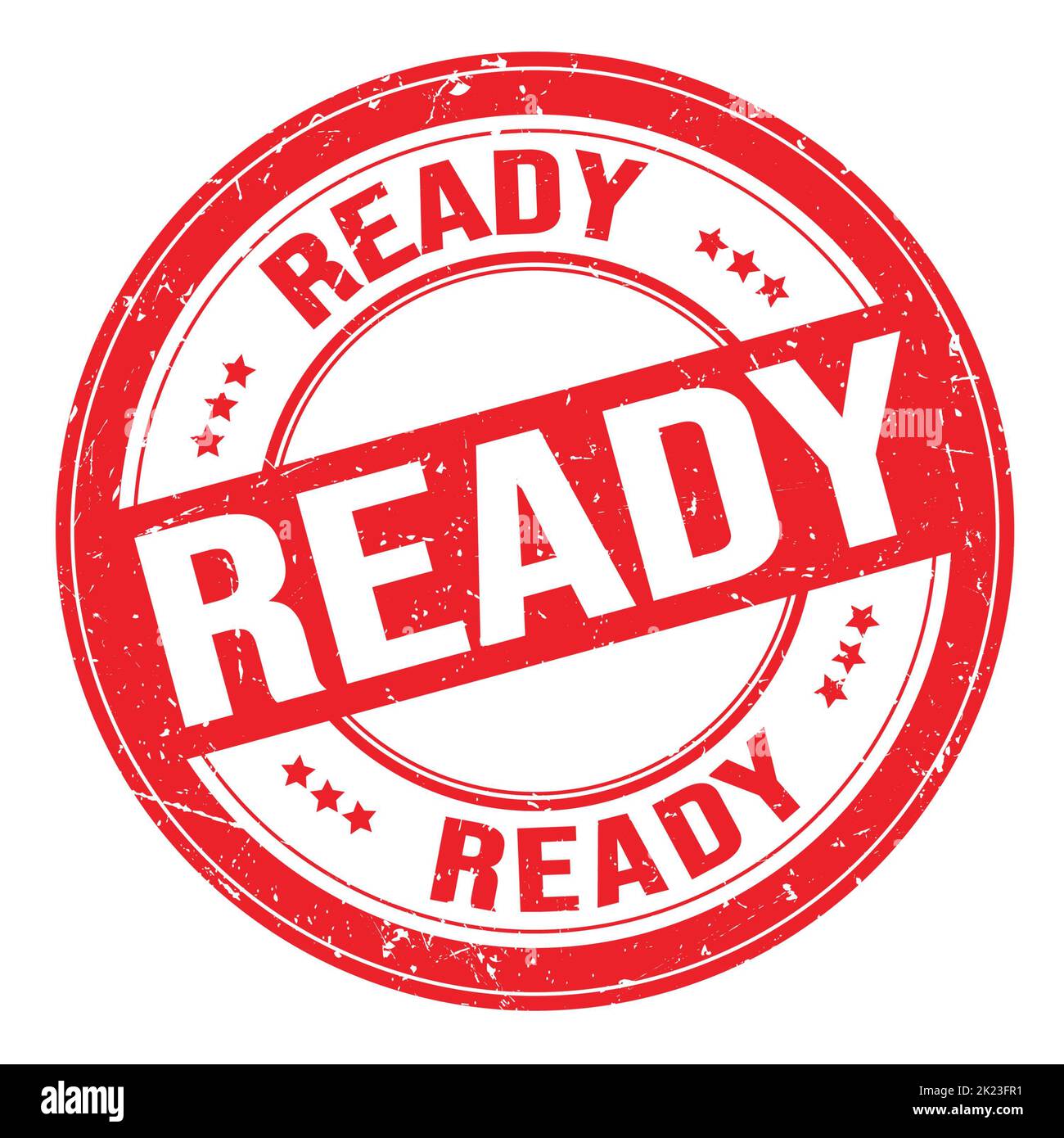 READY text written on red round grungy stamp sign Stock Photo - Alamy