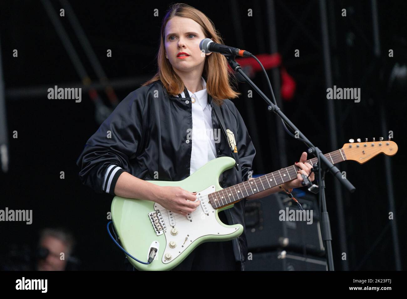 Cassandra Jenkins plays on the Mountain Stage on Day Two of the Green Man 2022 music festival in ...