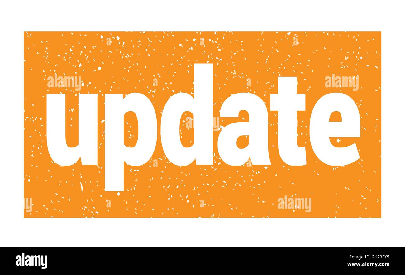 update text written on orange grungy stamp sign Stock Photo - Alamy