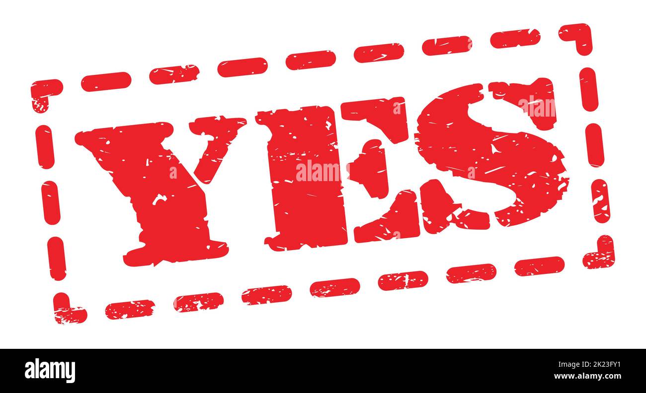 YES text written on red dash stamp sign Stock Photo - Alamy