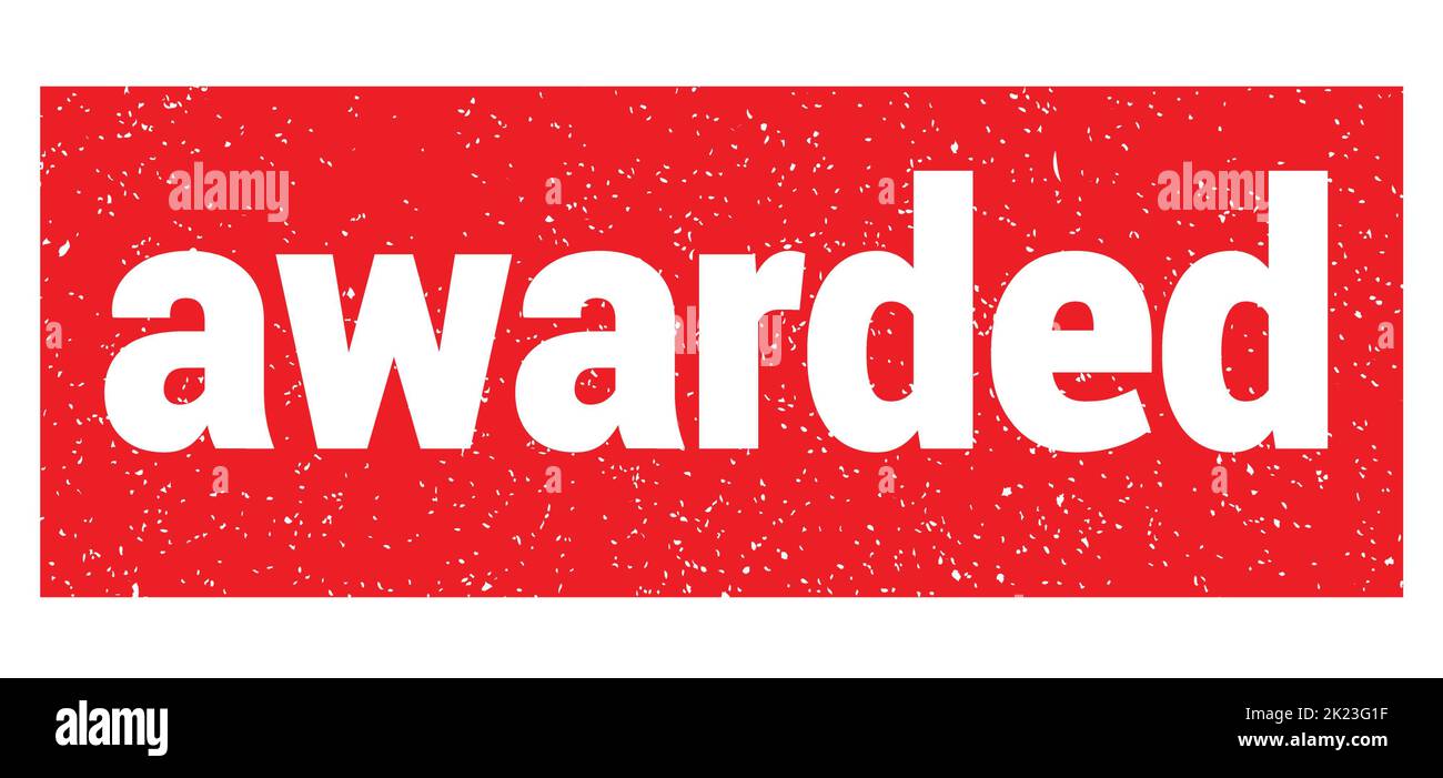 awarded text written on red grungy stamp sign Stock Photo - Alamy