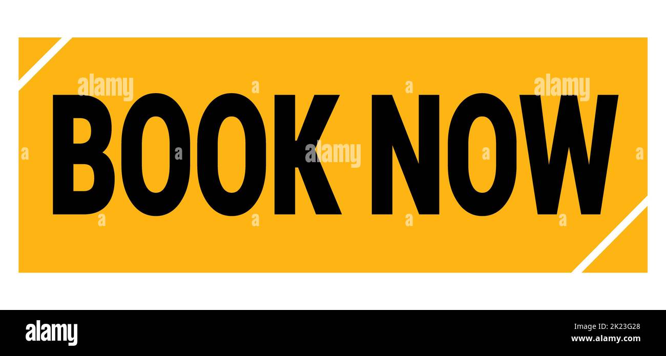 BOOK NOW text written on yellow-black grungy stamp sign Stock Photo - Alamy