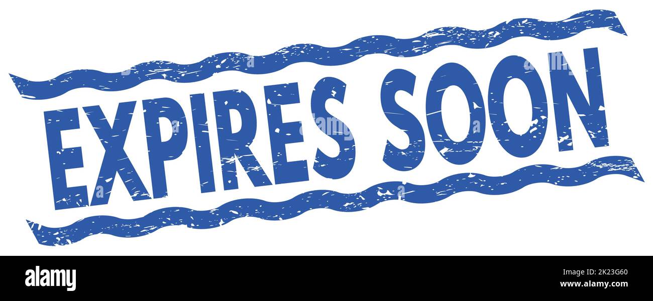 EXPIRES SOON text written on blue lines stamp sign Stock Photo - Alamy