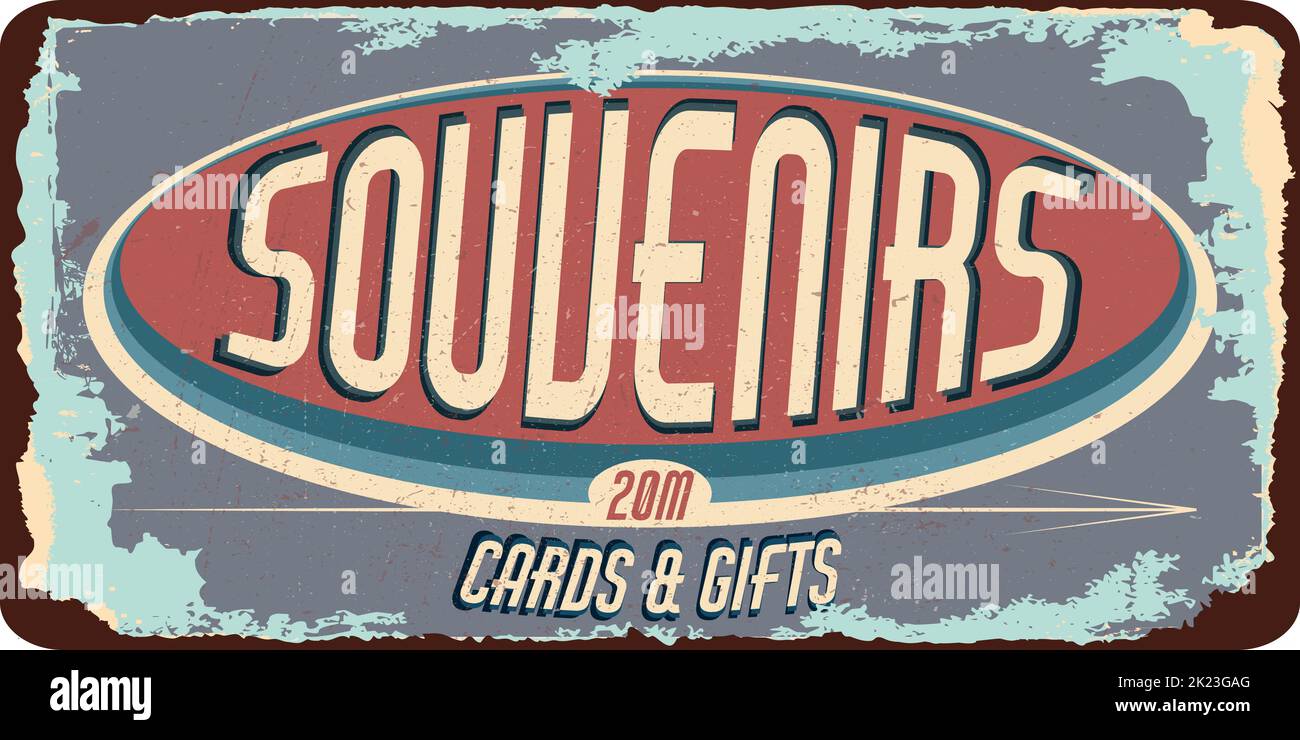 souvenirs vintage metal sign.Retro poster 1950s style Stock Vector ...