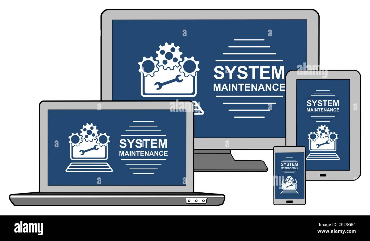 System maintenance concept shown on different information technology ...