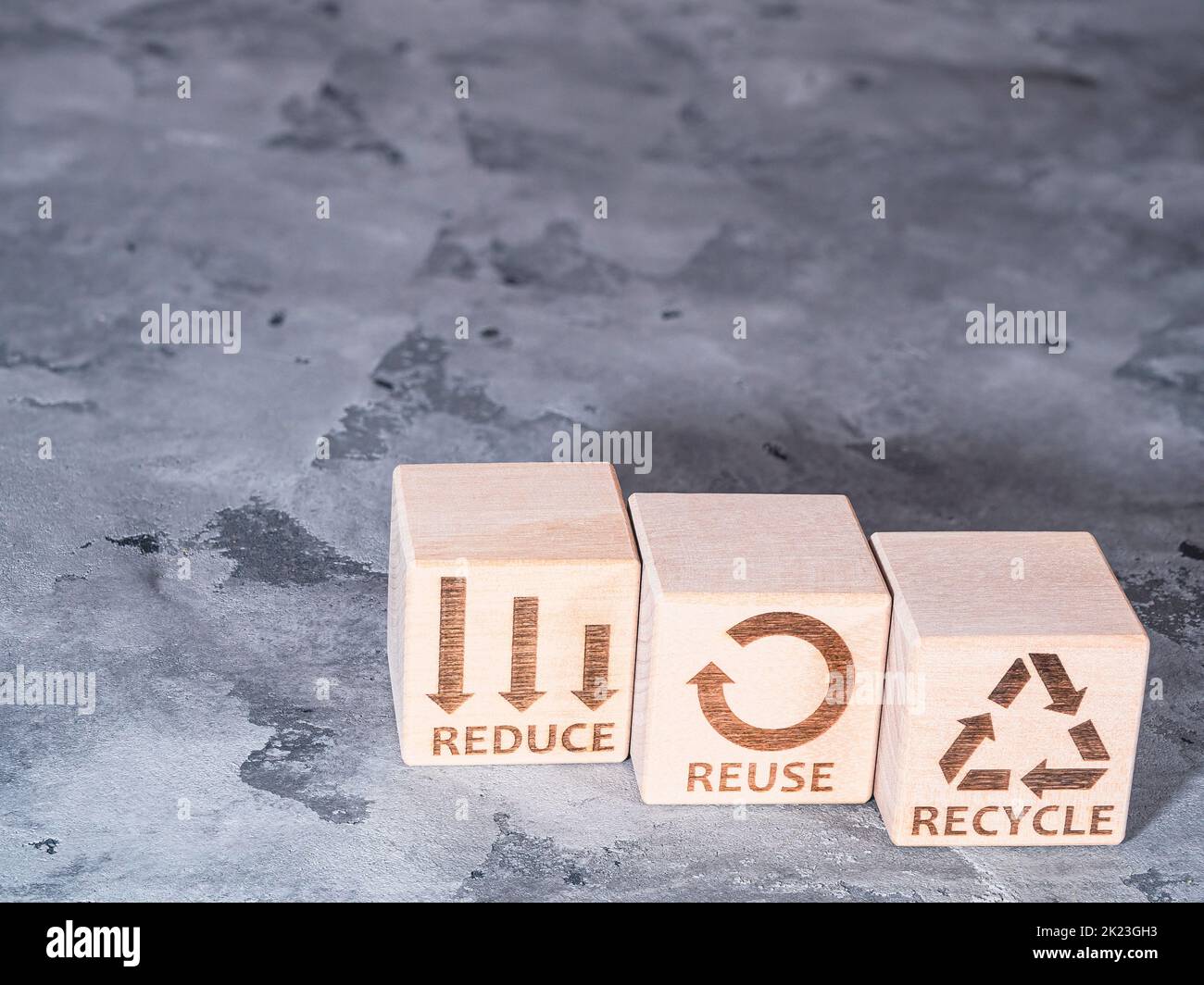 Renewable resource and environmental conservation concept as REDUCE, REUSE and RECYCLE symbols ...