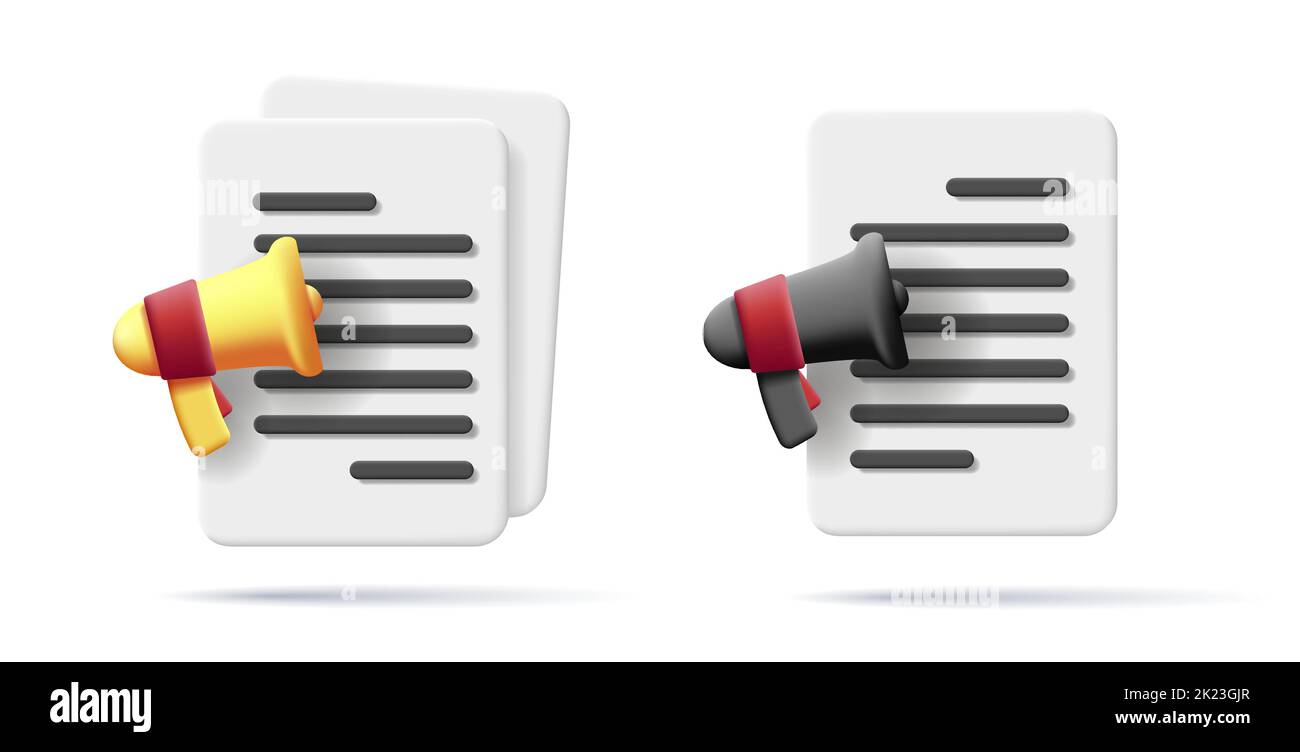 3d icon of file text document with loudspeaker, isolated vector ...