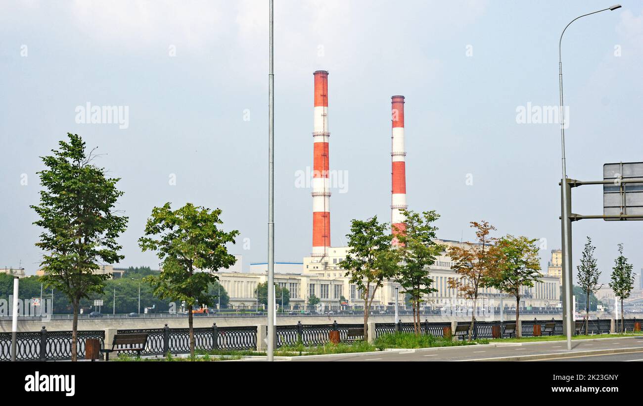 Thermal power plant on an avenue in Moscow, Russian Federation Stock ...