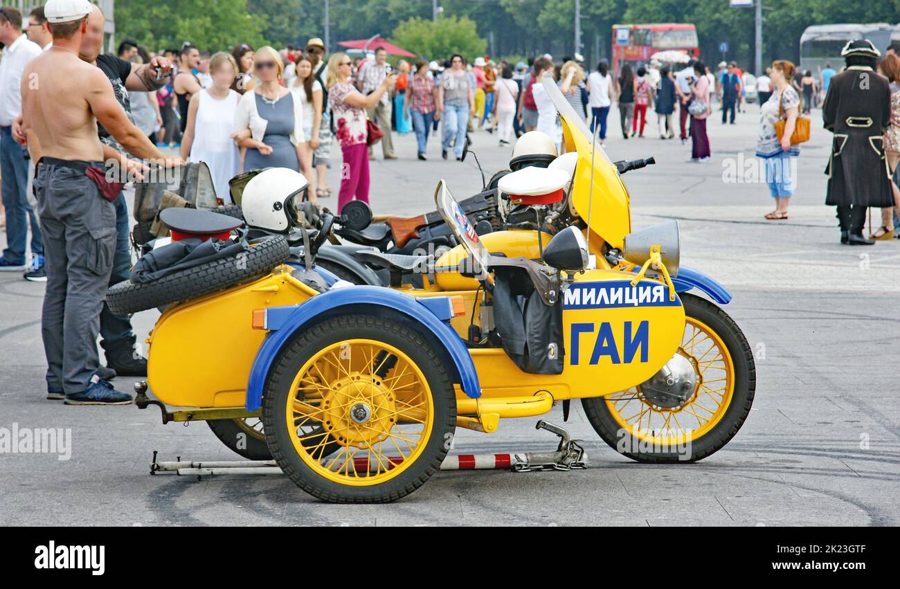 Motorcycle with sidecar on a street in Moscow, Russian Federation Stock ...
