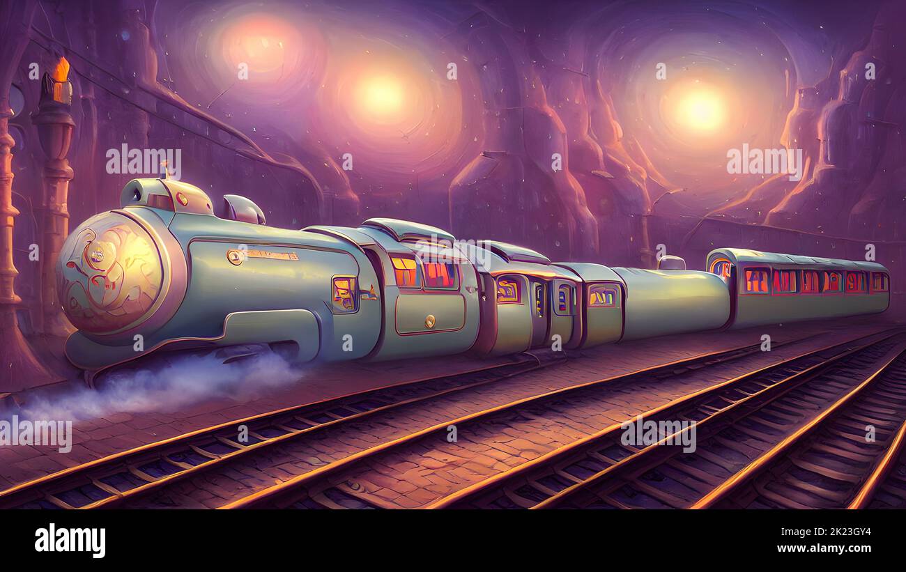 Artistic concept painting of a derailed train, background illustration ...