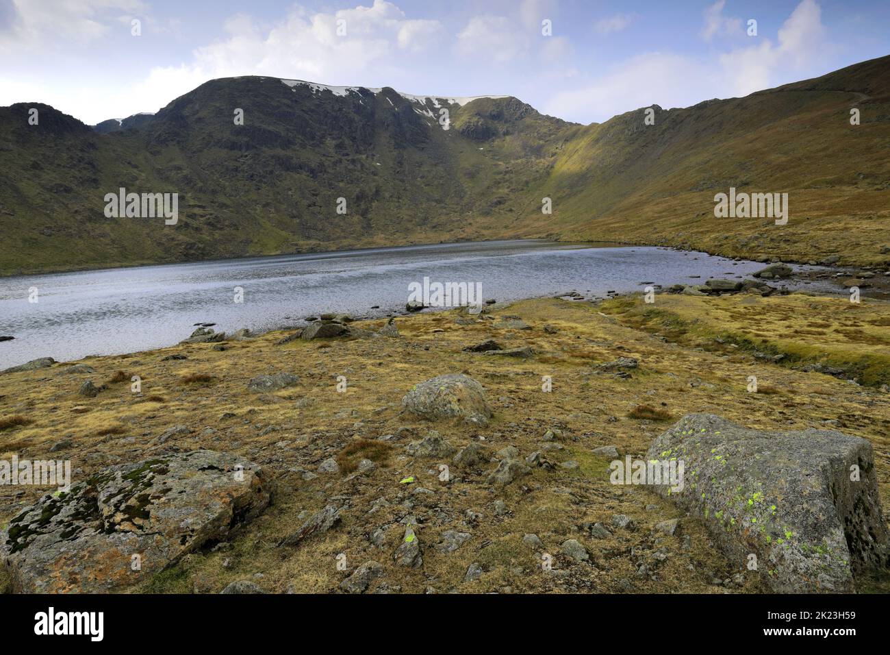 Spring view over Red tarn, Swirral Edge and Helvellyn fell, Lake ...