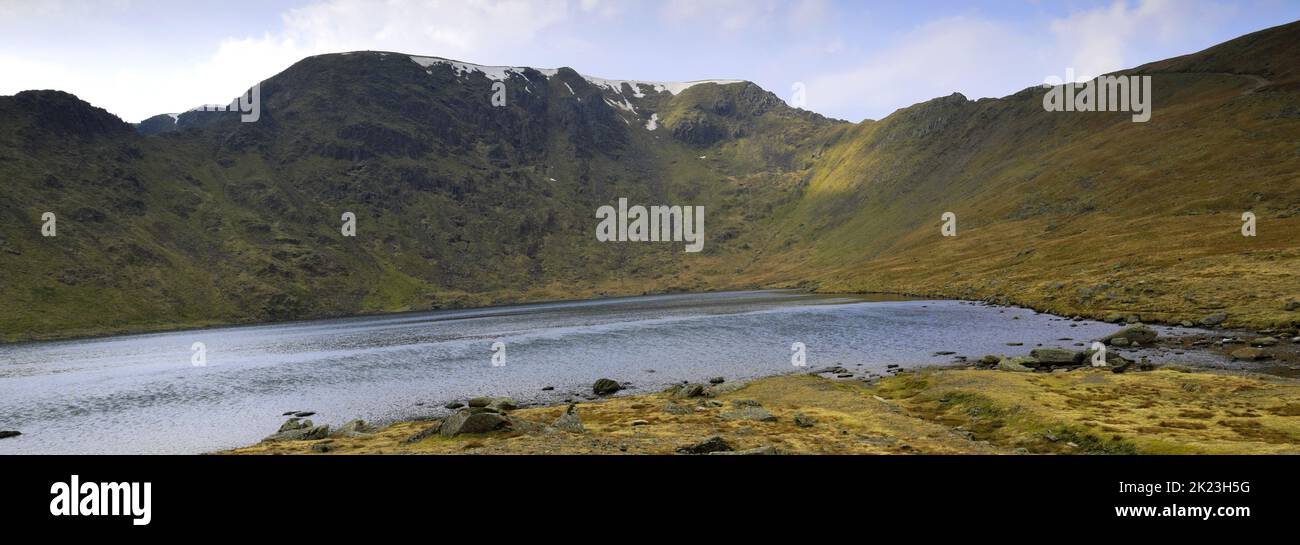 Spring view over Red tarn, Swirral Edge and Helvellyn fell, Lake ...
