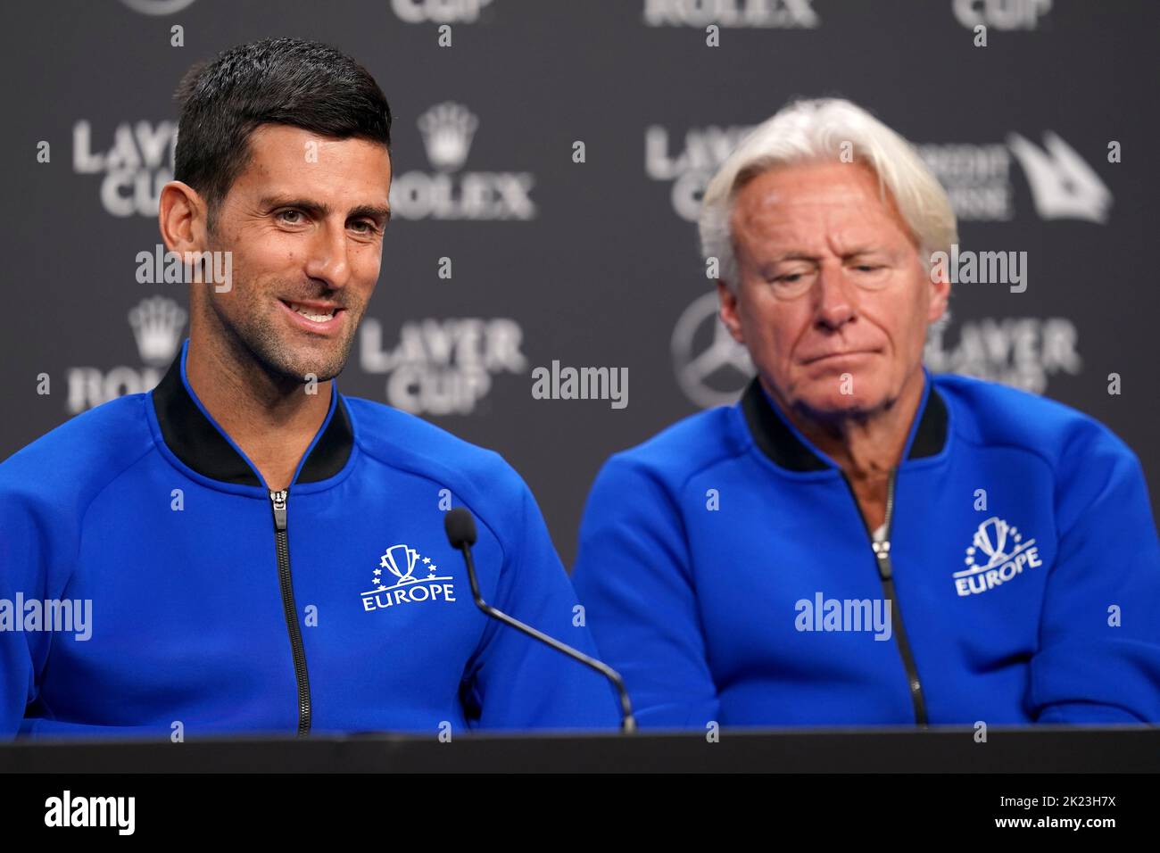Team Europe's Novak Djokovic and captain Bjorn Borg (left-right) during ...