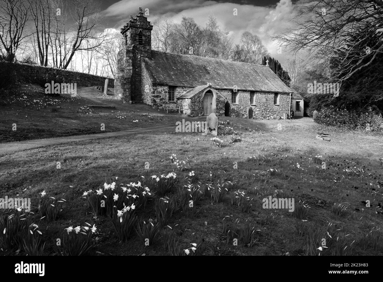 Spring view over Matterdale Church, Matterdale village; Lake District ...