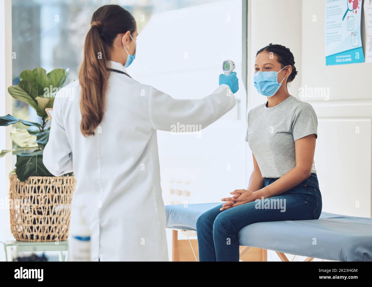 Healthcare, compliance and covid scan by doctor and patient with ...