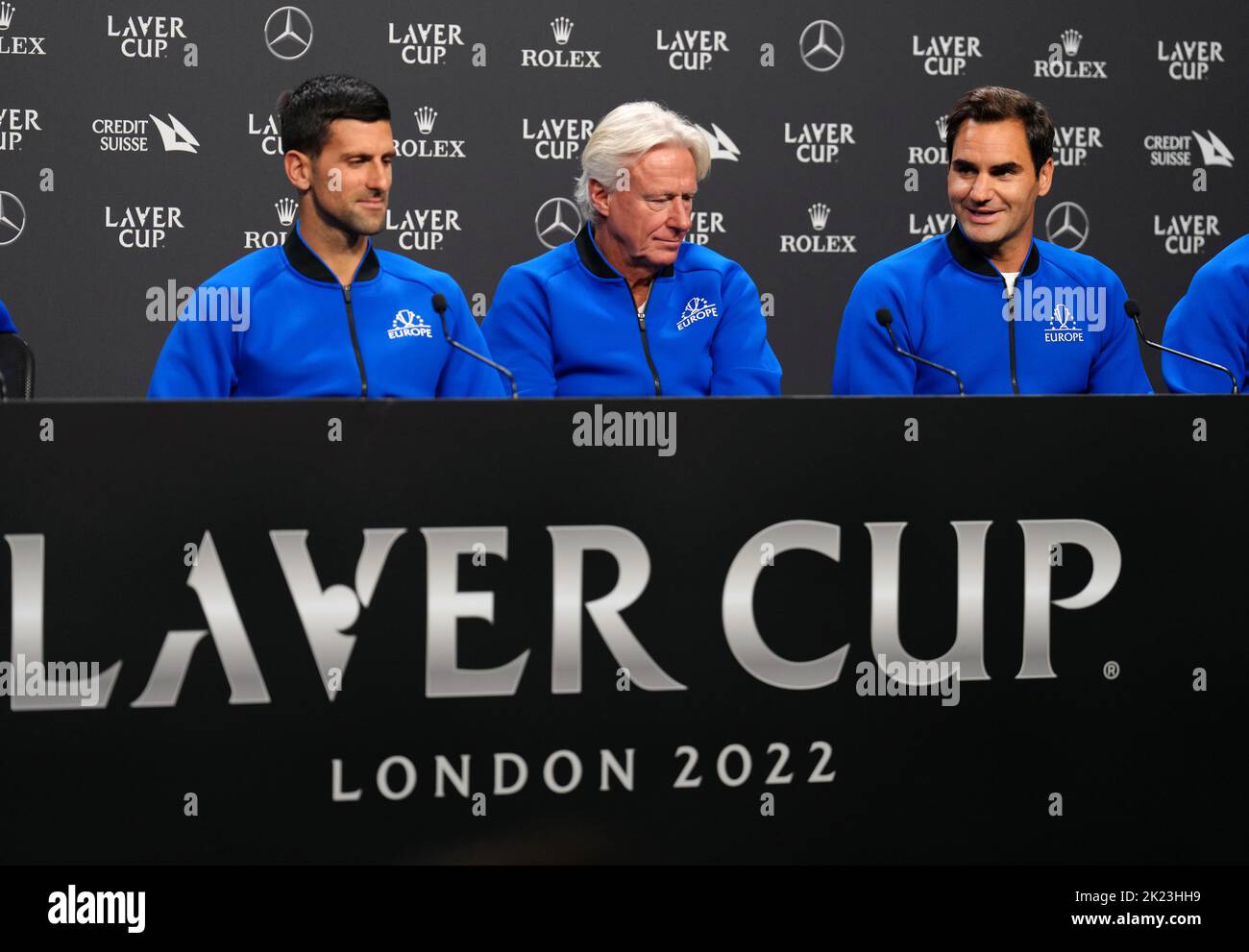 Team Europe's Novak Djokovic, captain Bjorn Borg and Roger Federer ...